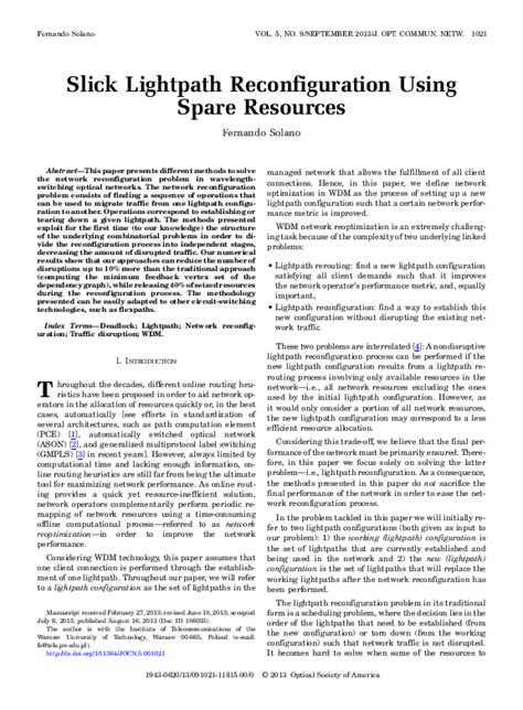 pdf slick lightpath reconfiguration using spare resources