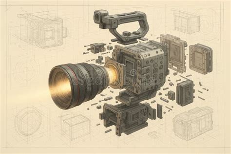 Detailed Exploded View Illustration Of A Retro Futuristic Digital