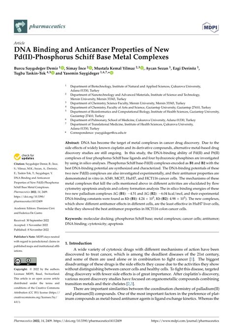 Pdf Dna Binding And Anticancer Properties Of New Pd Ii Phosphorus Schiff Base Metal Complexes