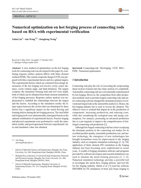 Numerical Optimization On Hot Forging Pr Pdf Forging Simulation