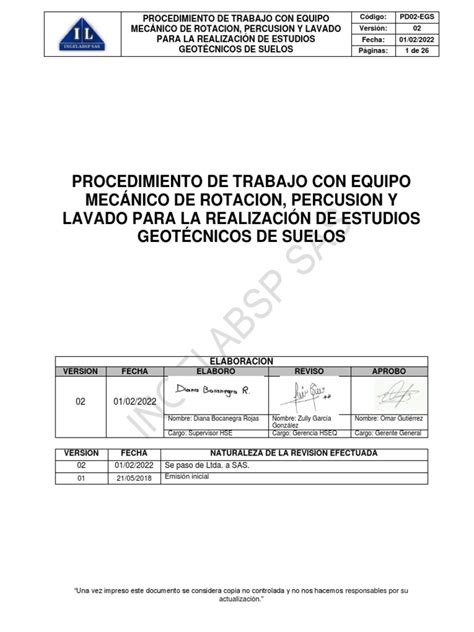 Pd02 Egs Pegs Procedimiento De Trabajo Con Equipo Mecánico De
