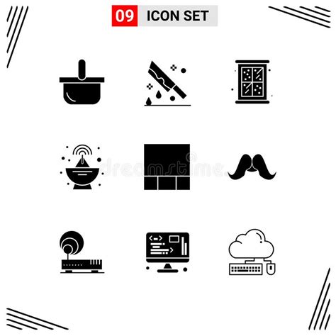 9 Universal Solid Glyphs Set For Web And Mobile Applications Layout Satellite Murder Radar