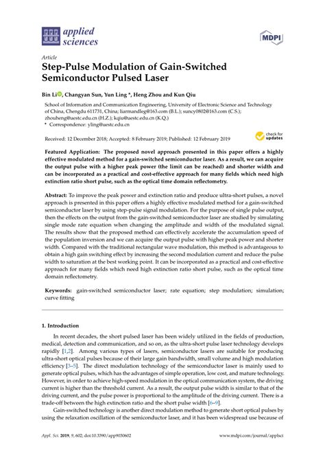 Pdf Step Pulse Modulation Of Gain Switched Semiconductor Pulsed Laser