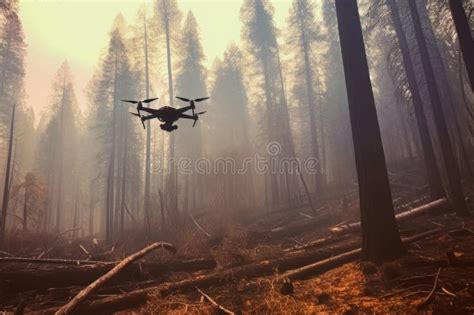 Drone Monitoring A Wildfire In A Forest Stock Illustration Illustration Of Support Forest