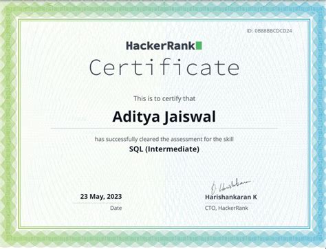 Aditya Jaiswal On Linkedin I Am Proud To Announce That I Have Achieved The Hackerrank Sql