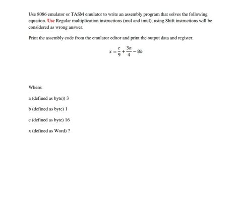 Solved Use 8086 Emulator Or Tasm Emulator To Write An