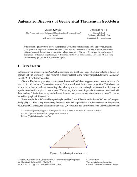 Pdf Automated Discovery Of Geometrical Theorems In Geogebra