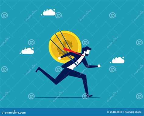 Commitment To Finance And Investment Businessman With Coins Running Forward Stock Vector