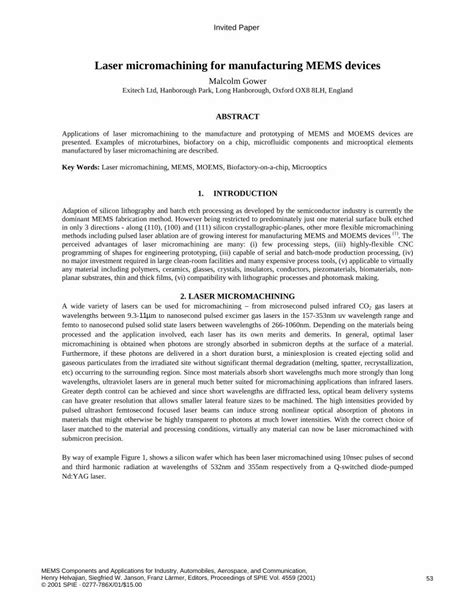 Pdf Laser Micromachining For Manufacturing Mems Devices Dokumen Tips