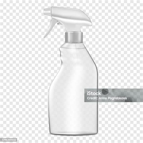 투명 한 배경에 액체로 채워진 투명 플라스틱 미스트 스프레이 병 벡터 모형 물 살포 용기 모형 나사 캡 템플릿으로 펌프 분무 트리거 분무기 병에 대한 스톡 벡터 아트 및