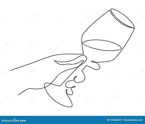 Hand Holds Wine Clinking Glass One Line Artcontinuous Drawing Contour