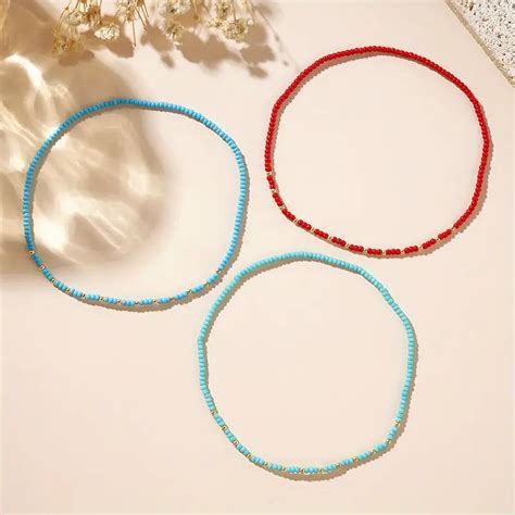 여성용 보호 시크 3피스 발찌 세트 수공예 유리 비즈 여름 해변 휴가 및 캐주얼 착용 샌들에 완벽 여성용 웨 Temu