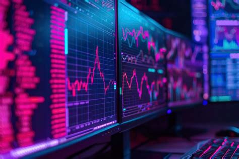 Closeup Of Multiple Computer Monitors Displaying Financial Charts