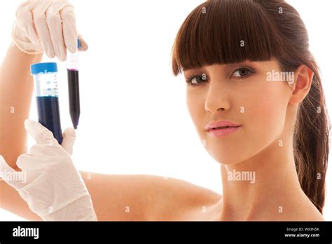 Beautiful Female Lab Worker Holding Up Test Tubes Stock Photo Alamy