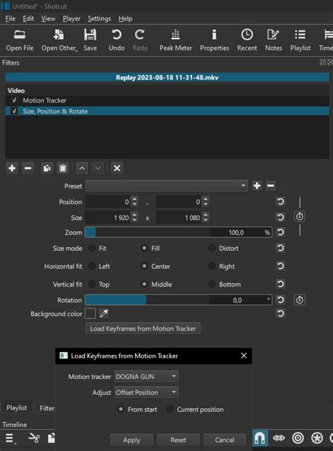 can t use motion tracking with the size position and rotate filter