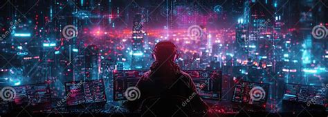 A Cybersecurity Hacker In A Data Center With A Digital Code Overlay Is Depicted In The Image