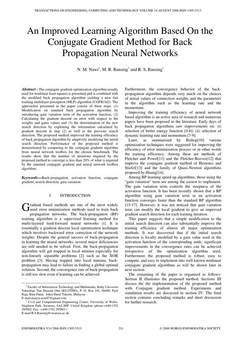 Pdf An Improved Learning Algorithm Based On The Conjugate Gradient