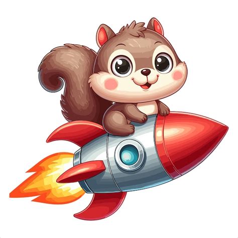 Миленькая белка, летящая на ракете. Векторная иллюстрация мультфильма ...