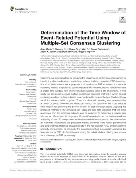 Pdf Determination Of The Time Window Of Event Related Potential Using