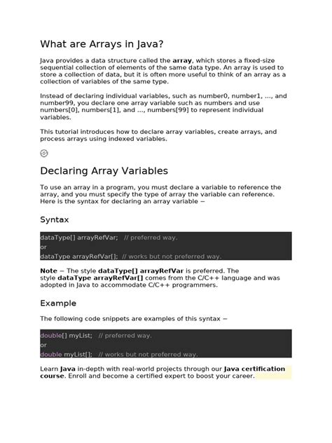 Arrays In Java Pdf Data Type Variable Computer Science