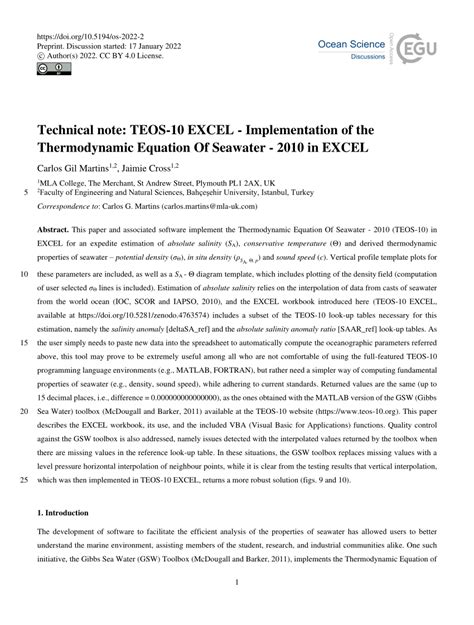 Pdf Technical Note Teos 10 Excel Implementation Of The