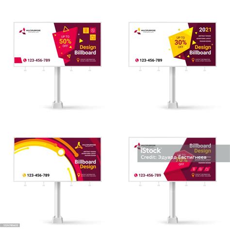 배너 디자인의 컬렉션 거리 광고를위한 빌보드 디자인의 창조적 인 세트 현대적인 그래픽 디자인 평면 스타일 벡터 간판에 대한 스톡 벡터 아트 및 기타 이미지 Istock