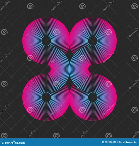 Curvilinear Intertwined Shapes Logo Circular Geometric Pattern With Smooth Blue Pink Lines