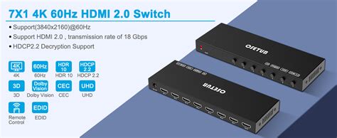 Amazon Com 7 Port 4K 60Hz HDMI Switch Box Upgrade 7 In 1 HDMI 2 0 Switcher Selector Support