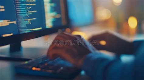 Software Developer Writing Code On Computer In Office At Night Stock Video Video Of Innovation
