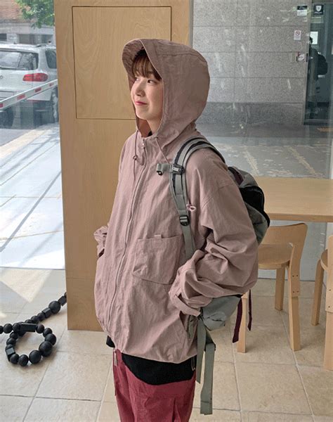 바온 Unisex 쇼닝 포켓 스트링 나일론 후드캡 집업 점퍼 5color