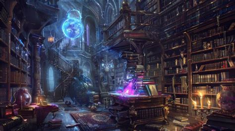 Magical library with floating books glowing runes and enchanted artifacts AI generated | Premium ...