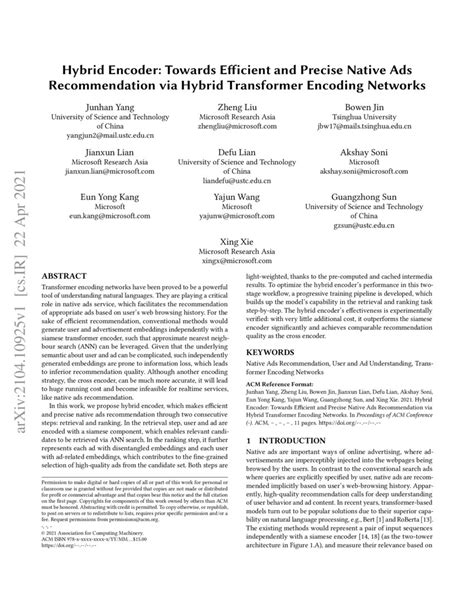hybrid encoder towards efficient and precise native adsrecommendation