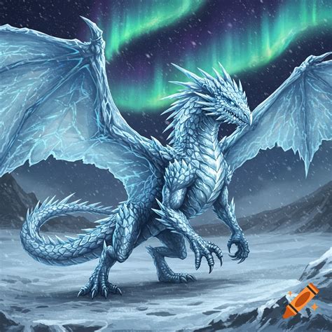 Crystal Clear Ice Sculpture Of A Mythical Dragon With Icy Teeth And