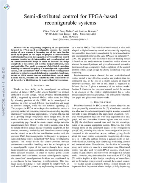 Pdf Semi Distributed Control For Fpga Based Reconfigurable Systems