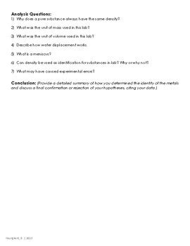 Measurement Dimensional Analysis Lab Expt Identifying Unknown Element