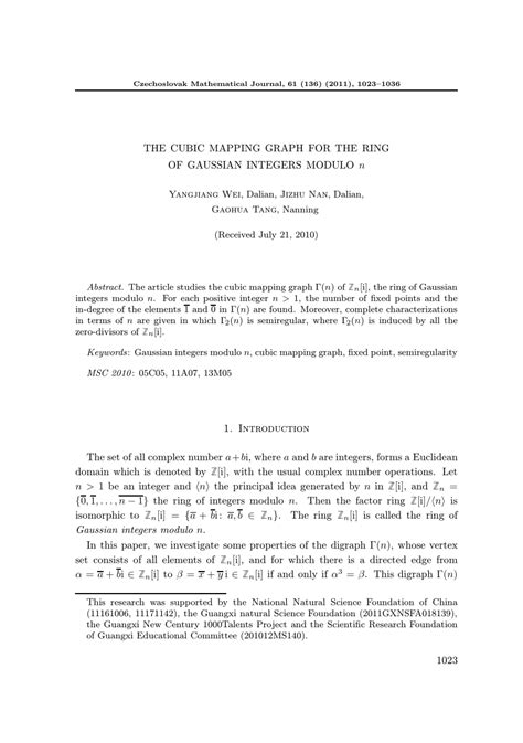 Pdf The Cubic Mapping Graph For The Ring Of Gaussian Integers Modulo N