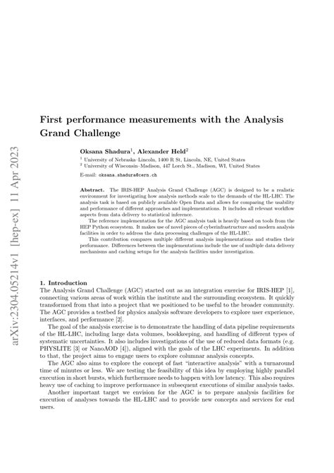 Pdf First Performance Measurements With The Analysis Grand Challenge