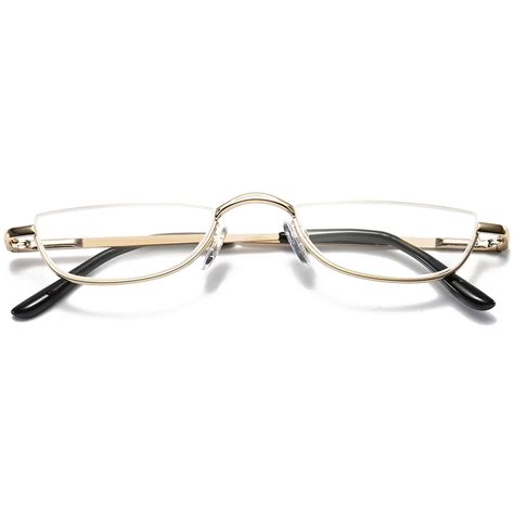 Koosufa Half Metal Moon Reading Glasses 35 Spring Hinge Half Frame