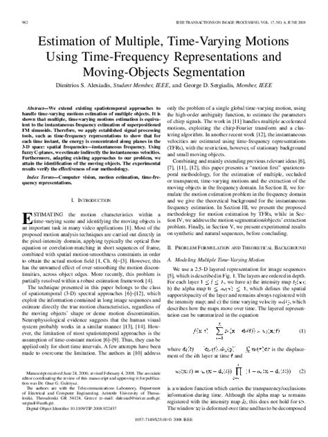 Pdf Estimation Of Multiple Time Varying Motions Using Time Frequency