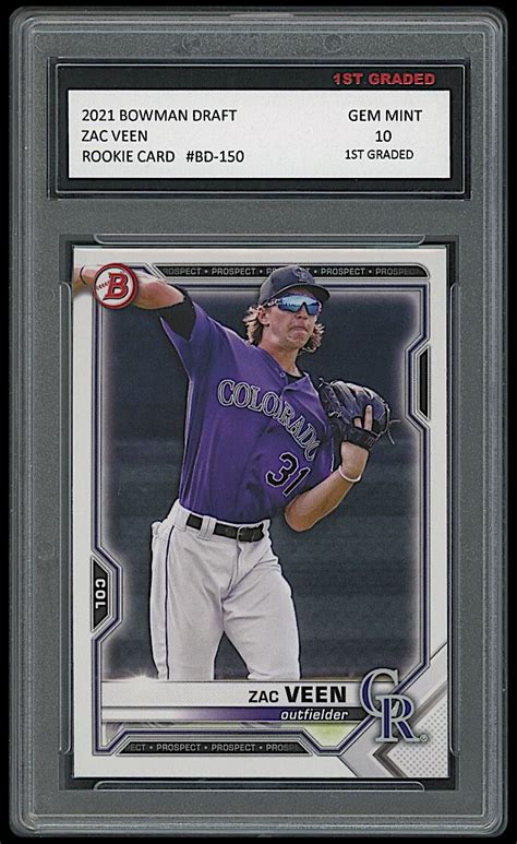 Zac Veen 2021 Bowman Draft Topps 1st Graded 10 Rookie Card Rc Colorado