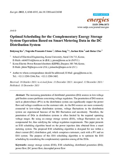 Pdf Article Optimal Scheduling For The Complementary Energy Storage System Operation Based On
