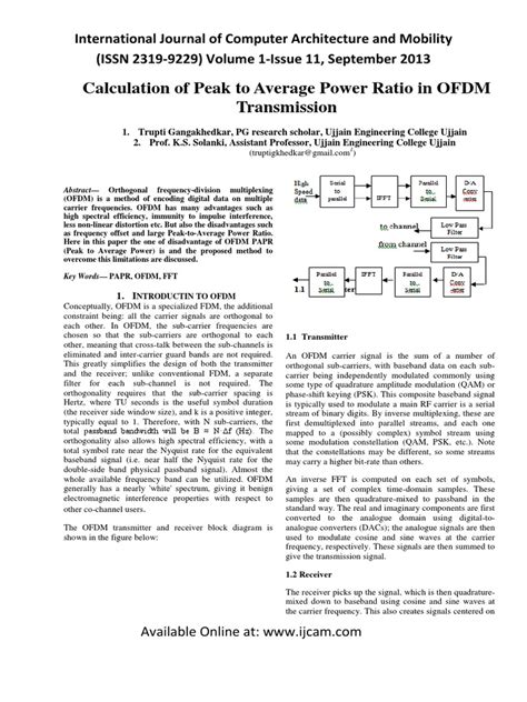 Calculation Of Peak To Average Power Ratio In Ofdm Transmission Pdf Orthogonal Frequency