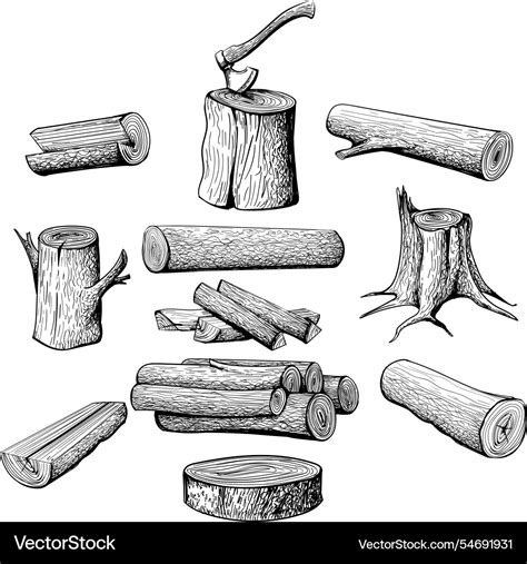 Firewood Sketch Timber Pile Royalty Free Vector Image