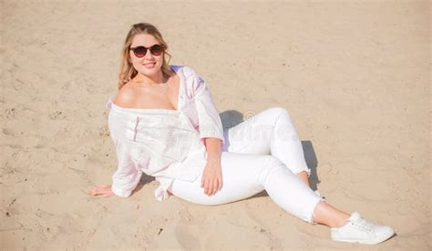 Plus Size Woman At Beach Clothes Collection Stock Image Image Of