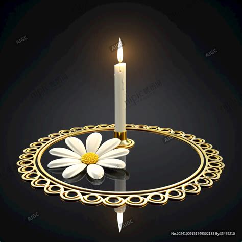 Ai创作图烛光蜡烛烛火火焰 质感金属花卉素材 插蜡烛处烛台 金属质感花 质感金属花 手绘金属花 立体手绘金属花卉 蜡炬原创设计 点灯之烛台