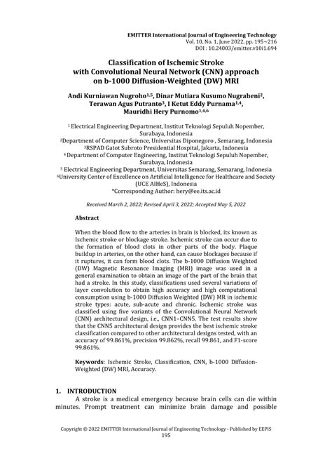 Pdf Classification Of Ischemic Stroke With Convolutional Neural Network Cnn Approach On B