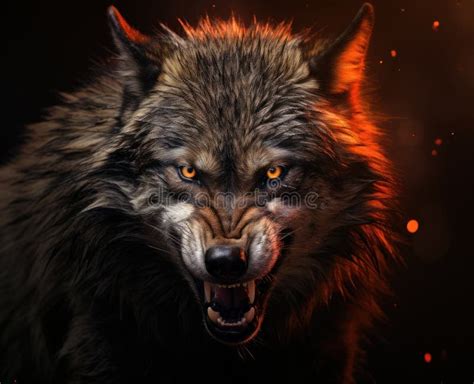 Snarling Wolf In Hyper Realistic Graph Ai Generated Stock Illustration