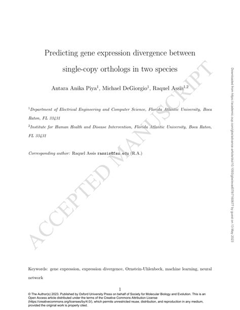Pdf Predicting Gene Expression Divergence Between Single Copy