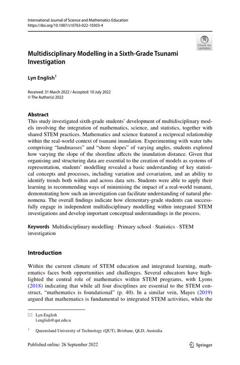 Pdf Multidisciplinary Modelling In A Sixth Grade Tsunami Investigation