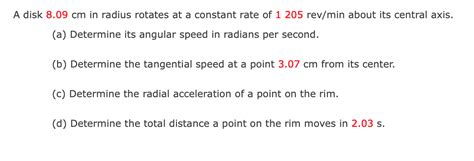 Solved A Disk Cm In Radius Rotates At A Constant Rate Chegg